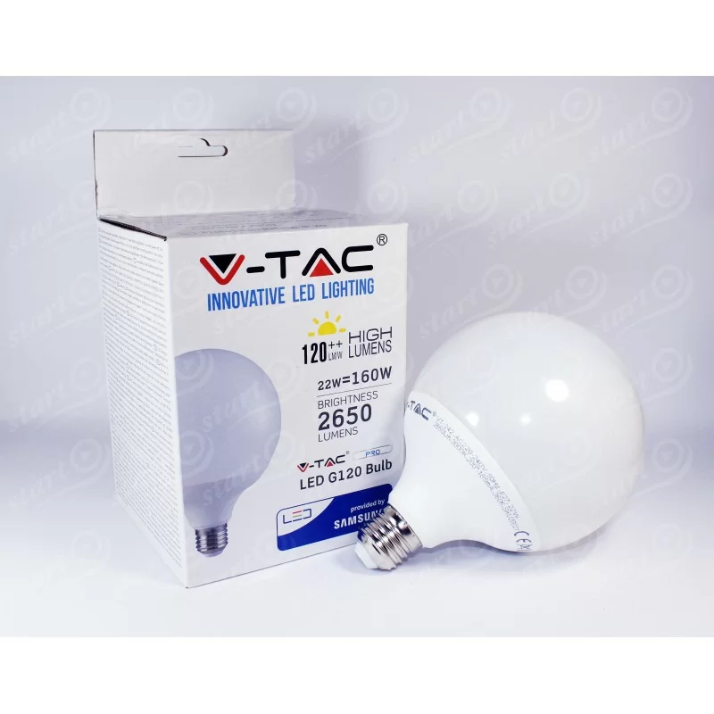 V-TAC PRO VT-242 LAMPADINA LED E27 22W GLOBO G120 CHIP SAMSUNG - SKU 20021 / 20022 / 20023